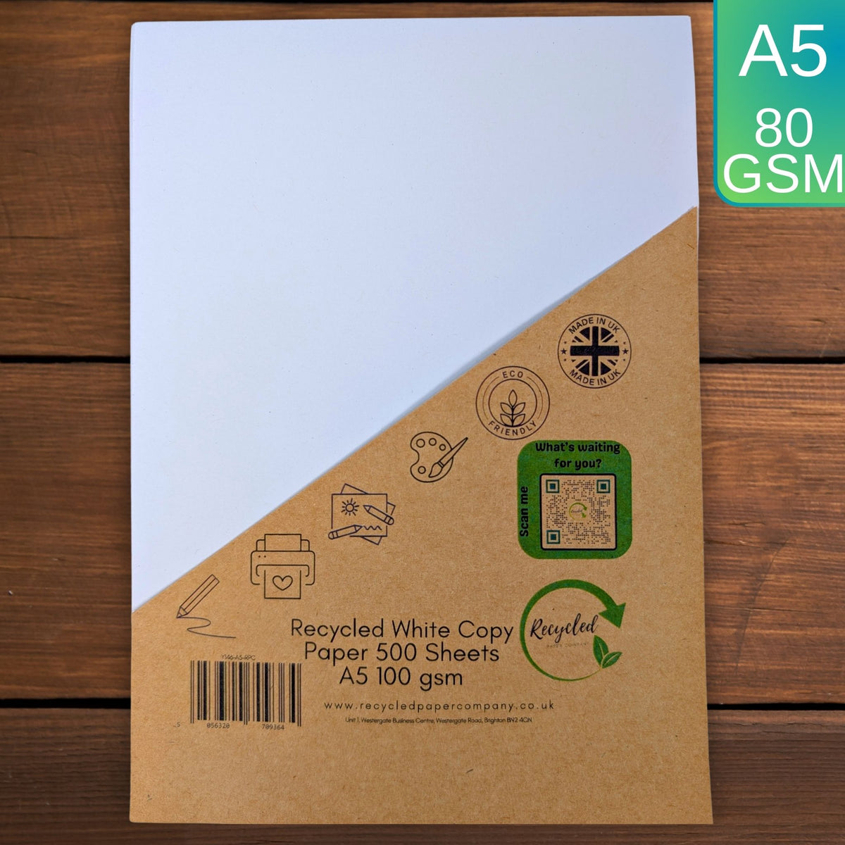A5 100% Recycled Copy Printer Office Paper 500 Sheets 80gsm White ...